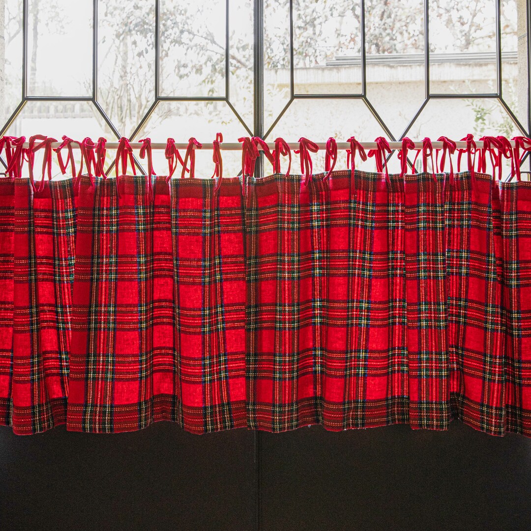 French Cafe Style Curtain Custom Made Plaid Red Window Curtain Valance ...