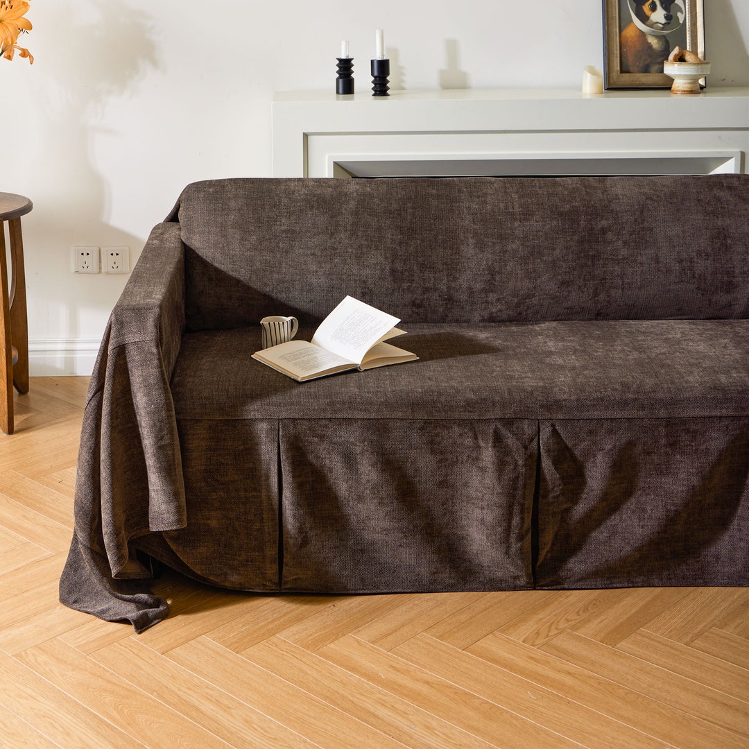 Chocolate Brown Sofa Cover Textured Fabric Stylish Living Room Decor ...