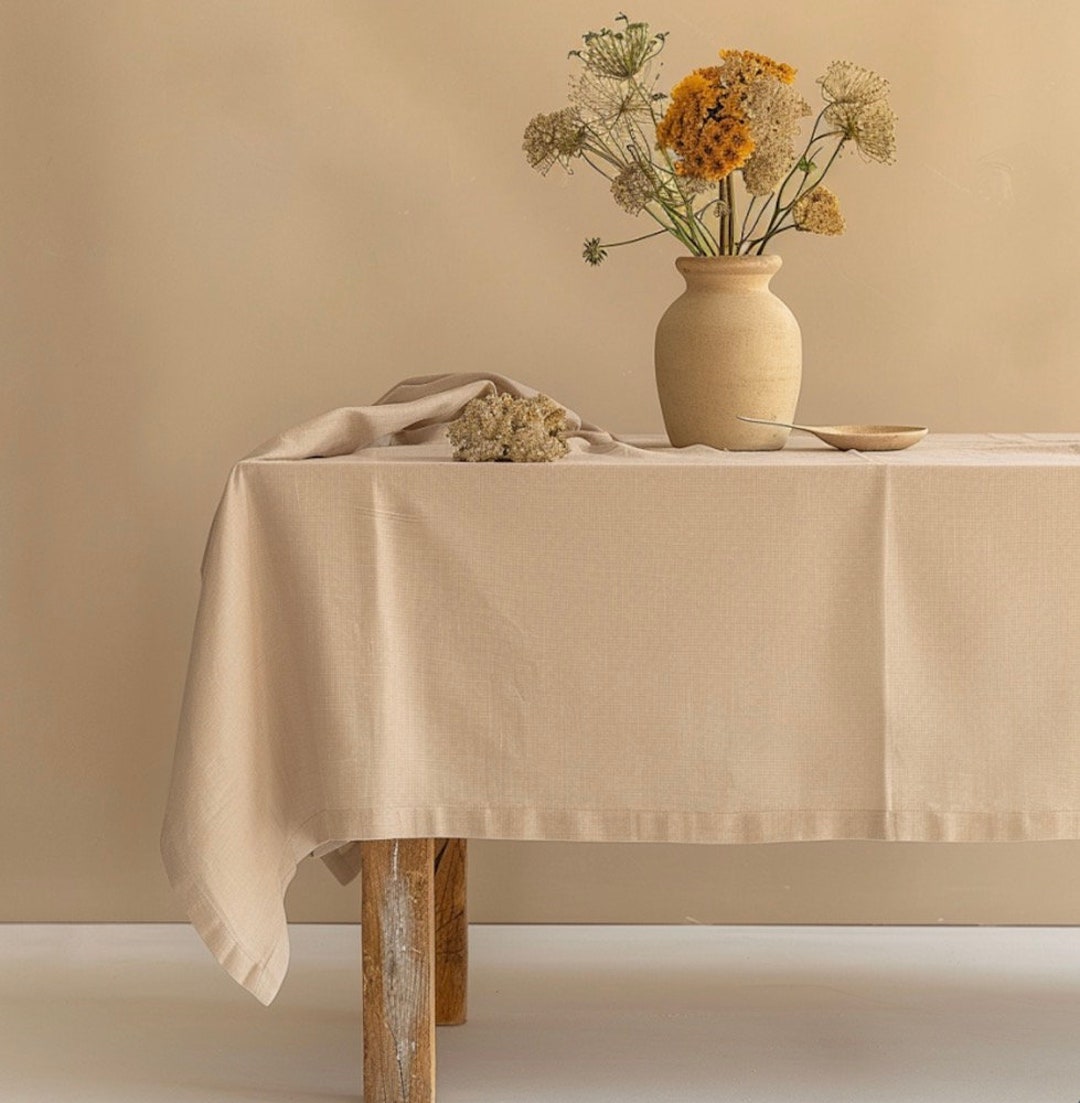 Cream Tan Tablecloth,luxurious Texture, Handmade Linen Decor, Custom ...