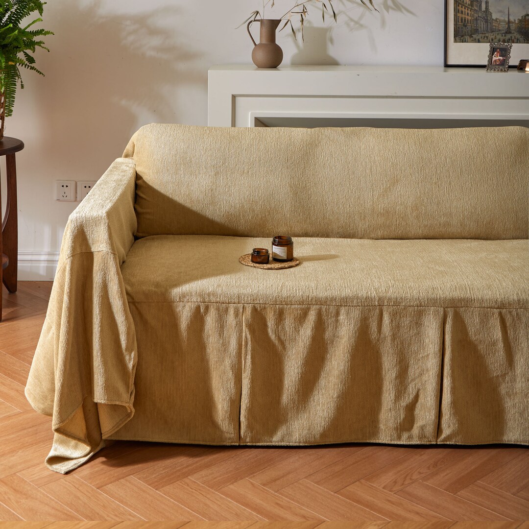 Luxurious Minimalist Sand Polyester Sofa Cover, Elegant & Chic ...