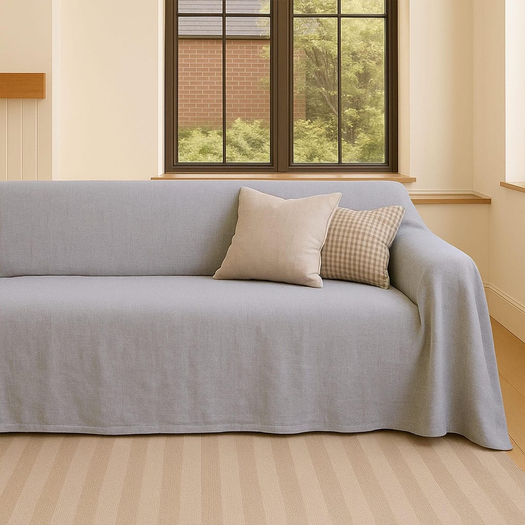 Natural Linen Sofa Slipcover, Custom Handmade Couch Cover, 18 Color ...
