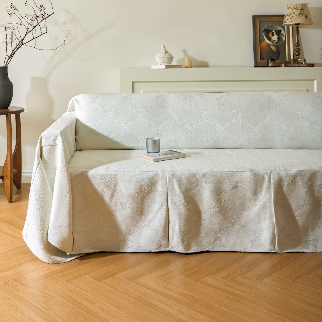 Ivory Elegant French Style Sofa Cover, Luxurious Neutral Couch ...
