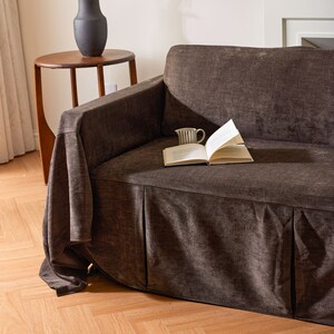 Chocolate Brown Sofa Cover Textured Fabric Stylish Living Room Decor ...