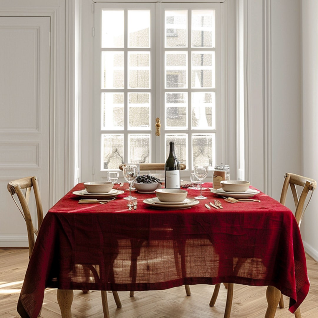 Red Linen Tablecloth/personalized Wedding Tablecloth/handmade Kitchen ...