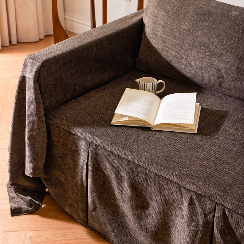 Chocolate Brown Sofa Cover Textured Fabric Stylish Living Room Decor ...