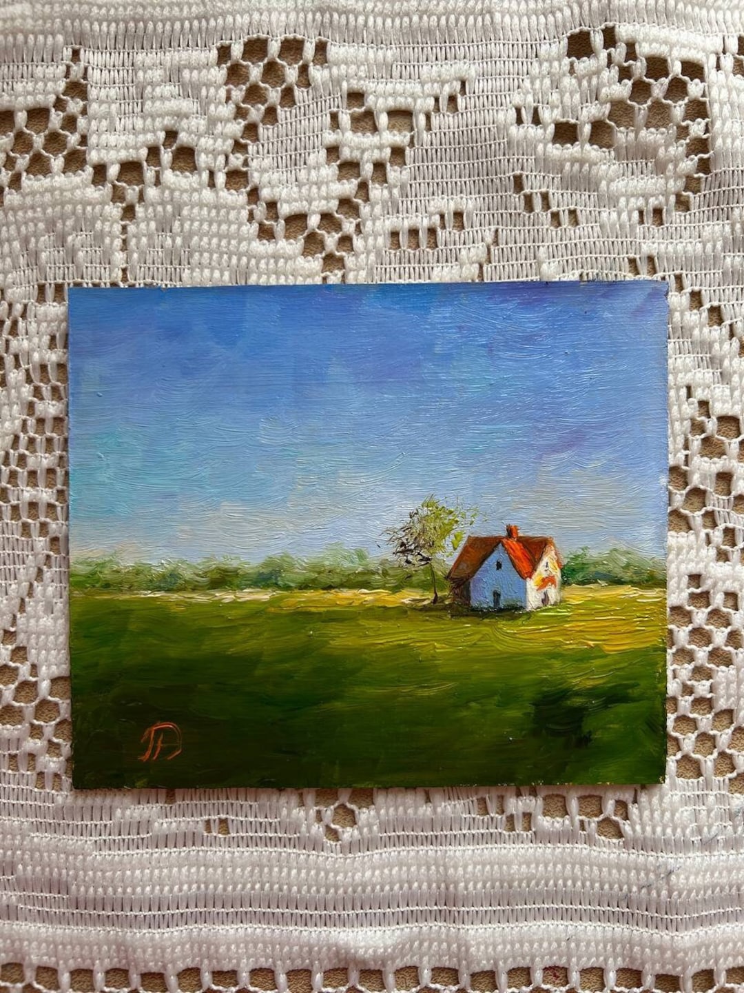 Miniature Oil Painting Original Summer Tiny 4x5 House Painting Field ...