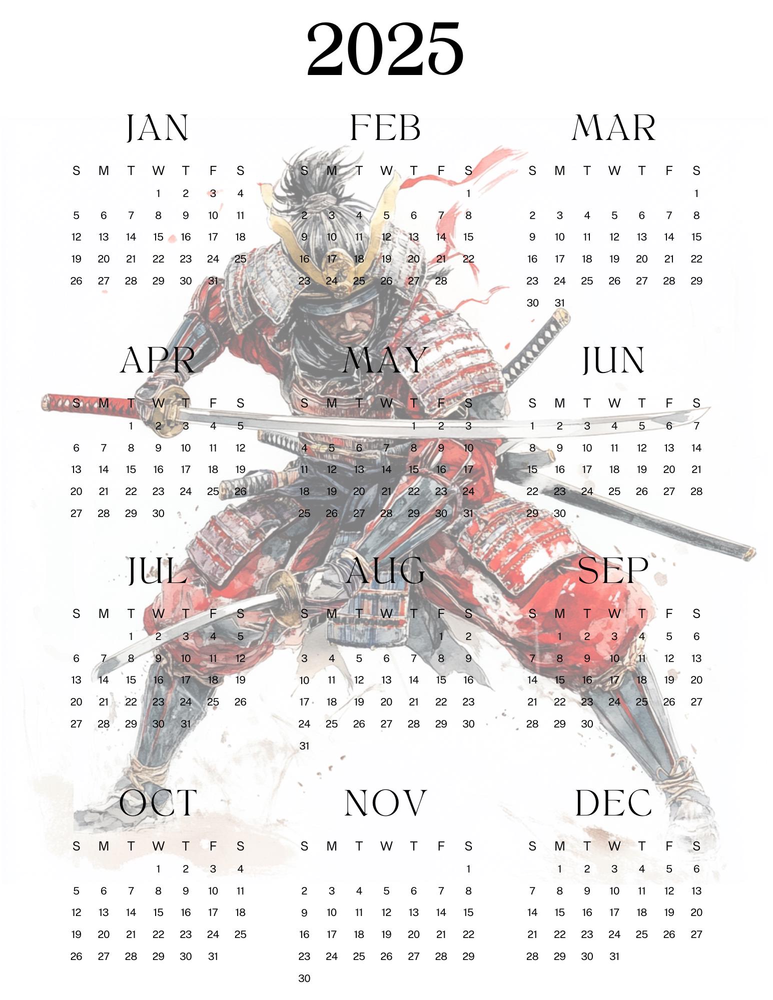 11 Calendars 2025 Samurai PNG Clipart - Etsy