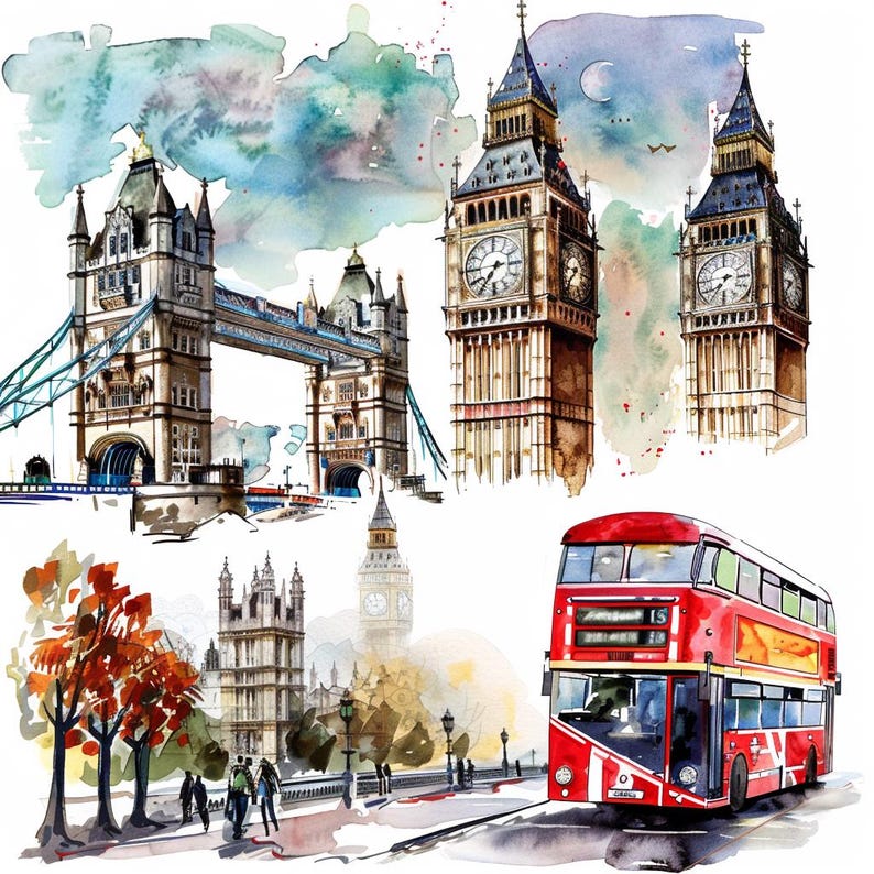 16 Watercolor London Images PNG Clipart - Etsy UK