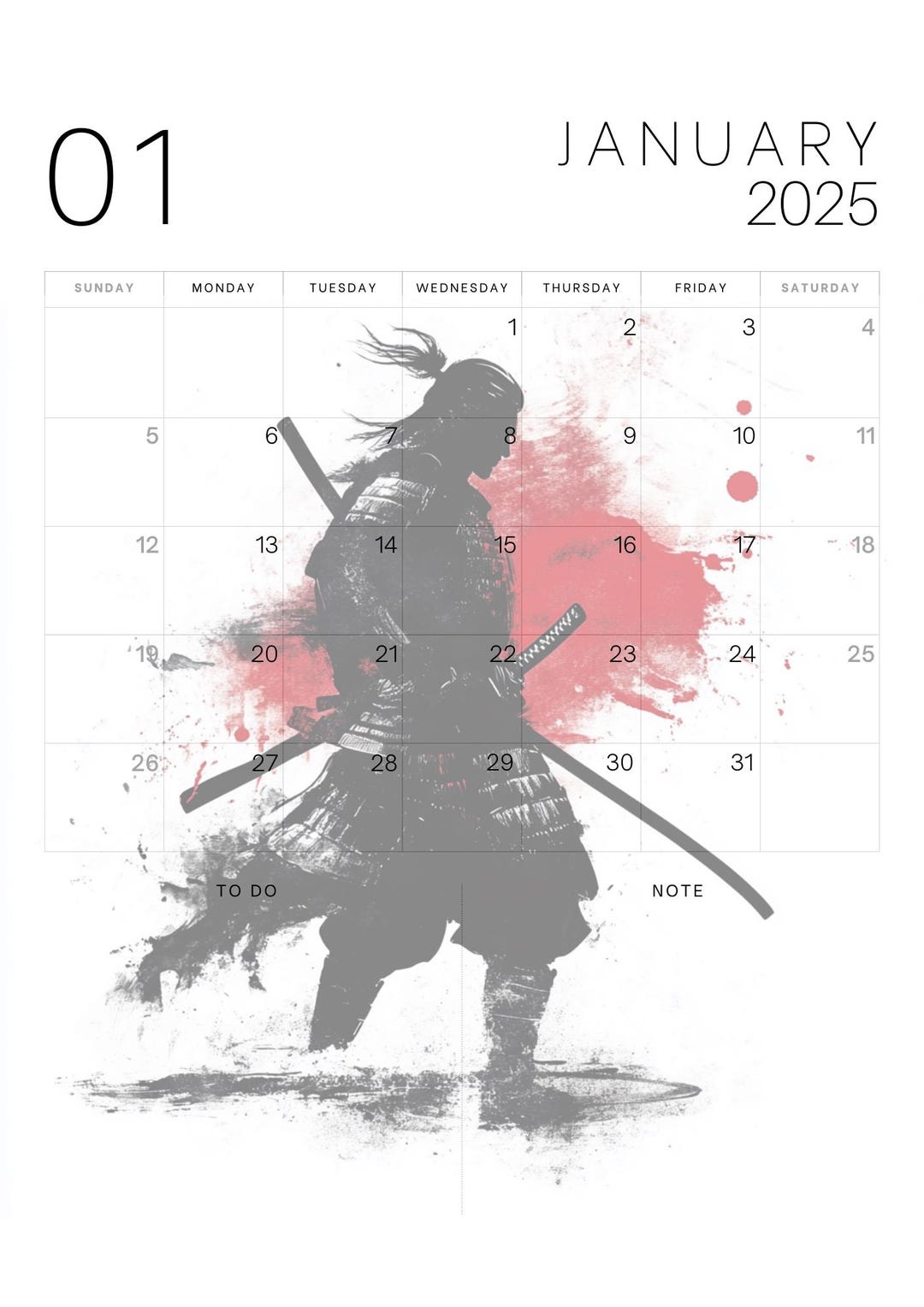 2025 Calendar Monthly 12 Months Samurai PNG Clipart - Etsy