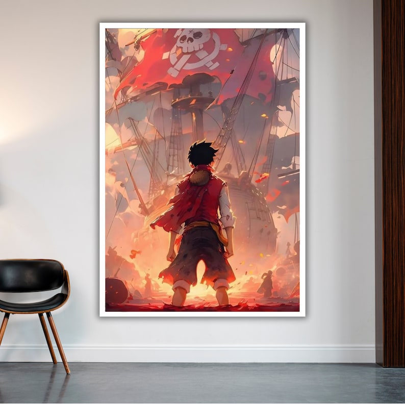 Monkey D. Luffy Pirate Ship Canvas, One Piece Wall Art, Anime Decor ...