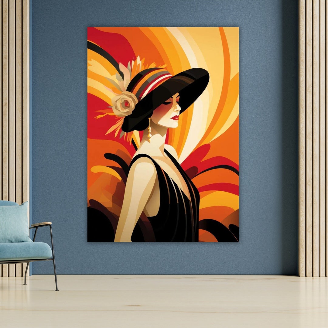 Deco Lady Canvas Art, Vintage Wall Decor, Art Deco Style Print, Retro ...