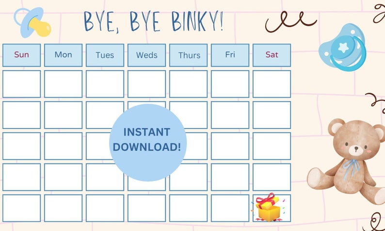 Printable Bye, Bye, Binky Calendar - Etsy