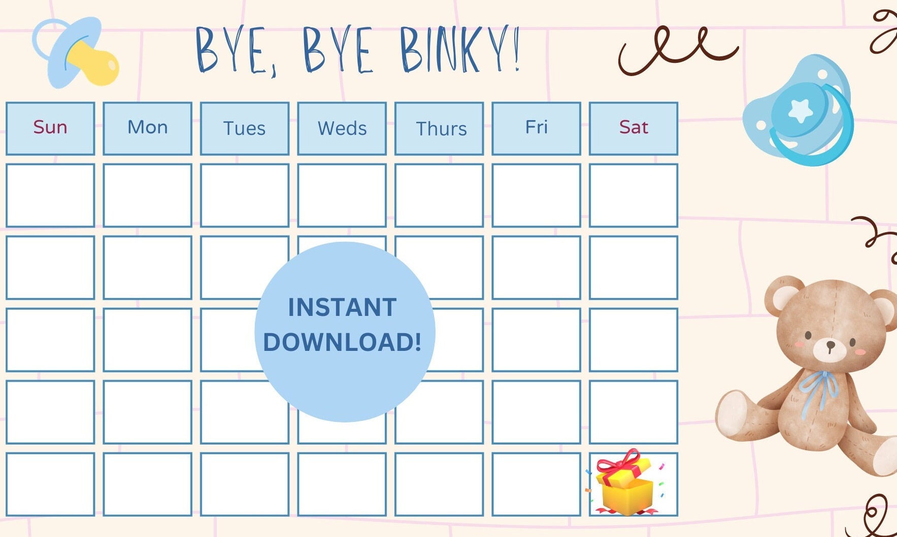 Printable Bye, Bye, Binky Calendar - Etsy