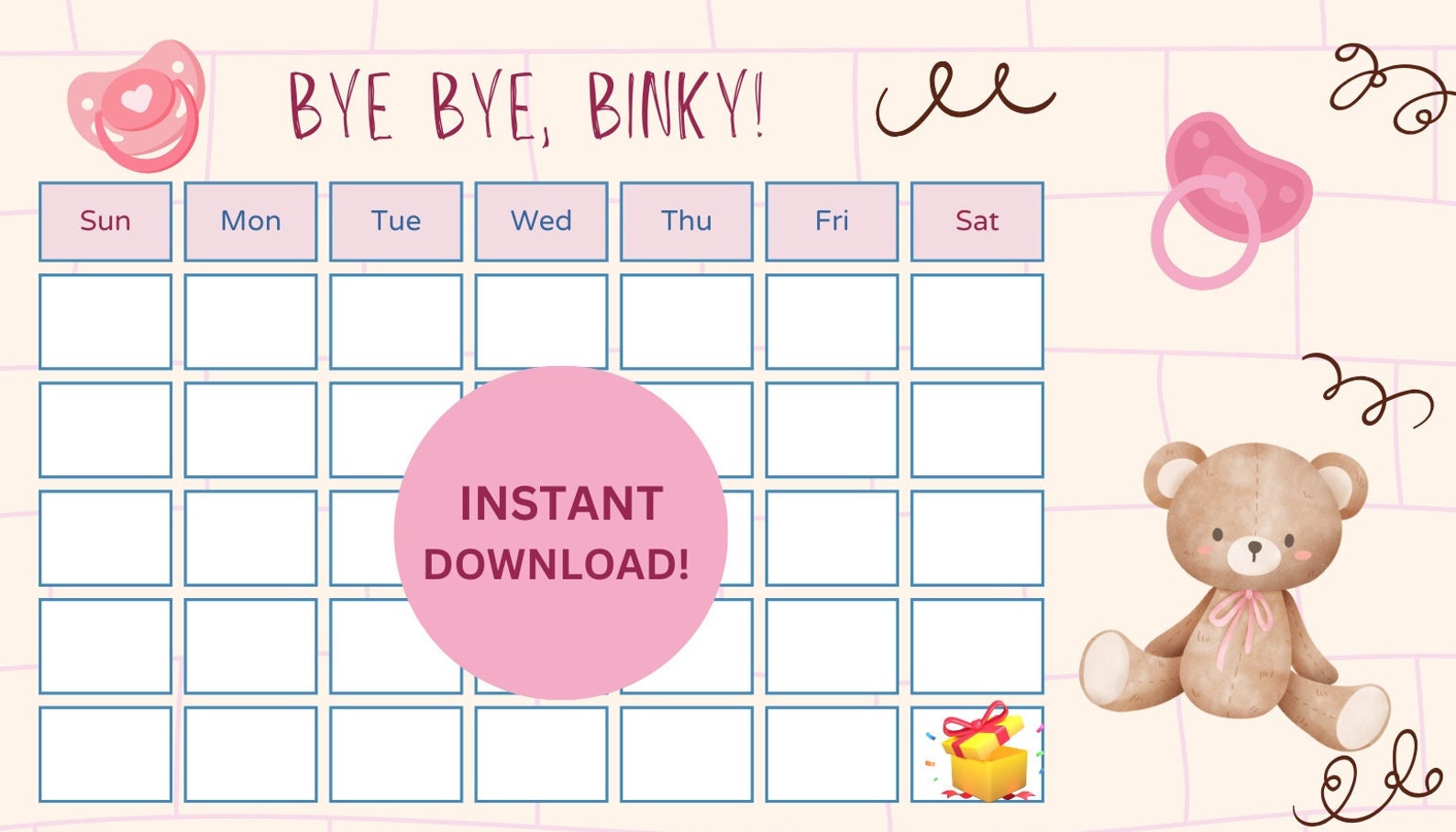 Printable Bye, Bye, Binky Calendar - Etsy