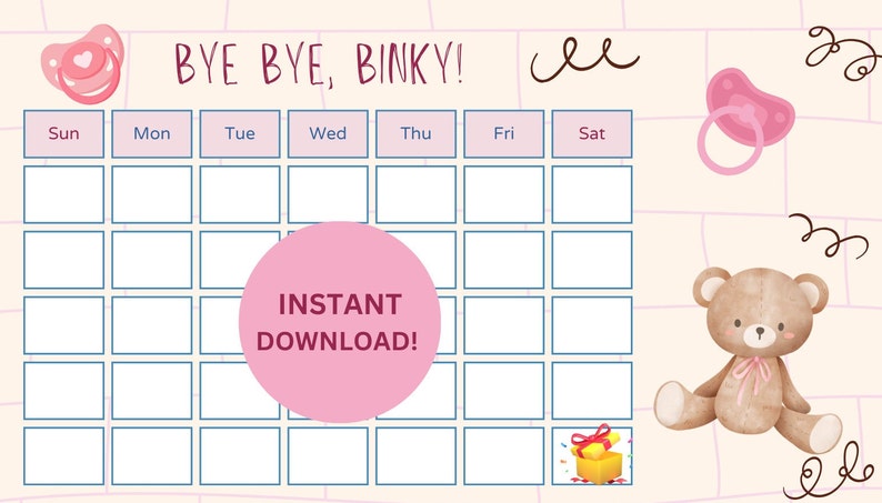 Printable Bye, Bye, Binky Calendar - Etsy