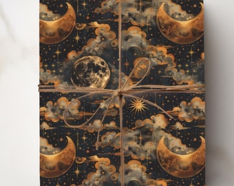 Celestial Gift Wrapping Paper: Vintage Style Moon & Stars - Galaxy ...