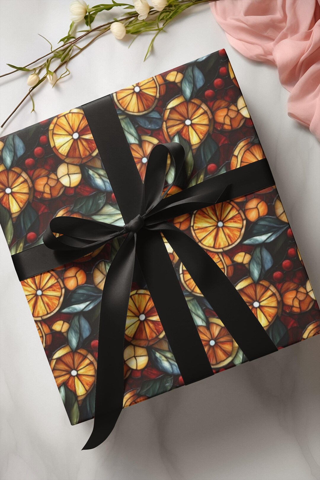 Christmas Orange Stained Glass Wrapping Paper, Festive Holiday Gift - Etsy
