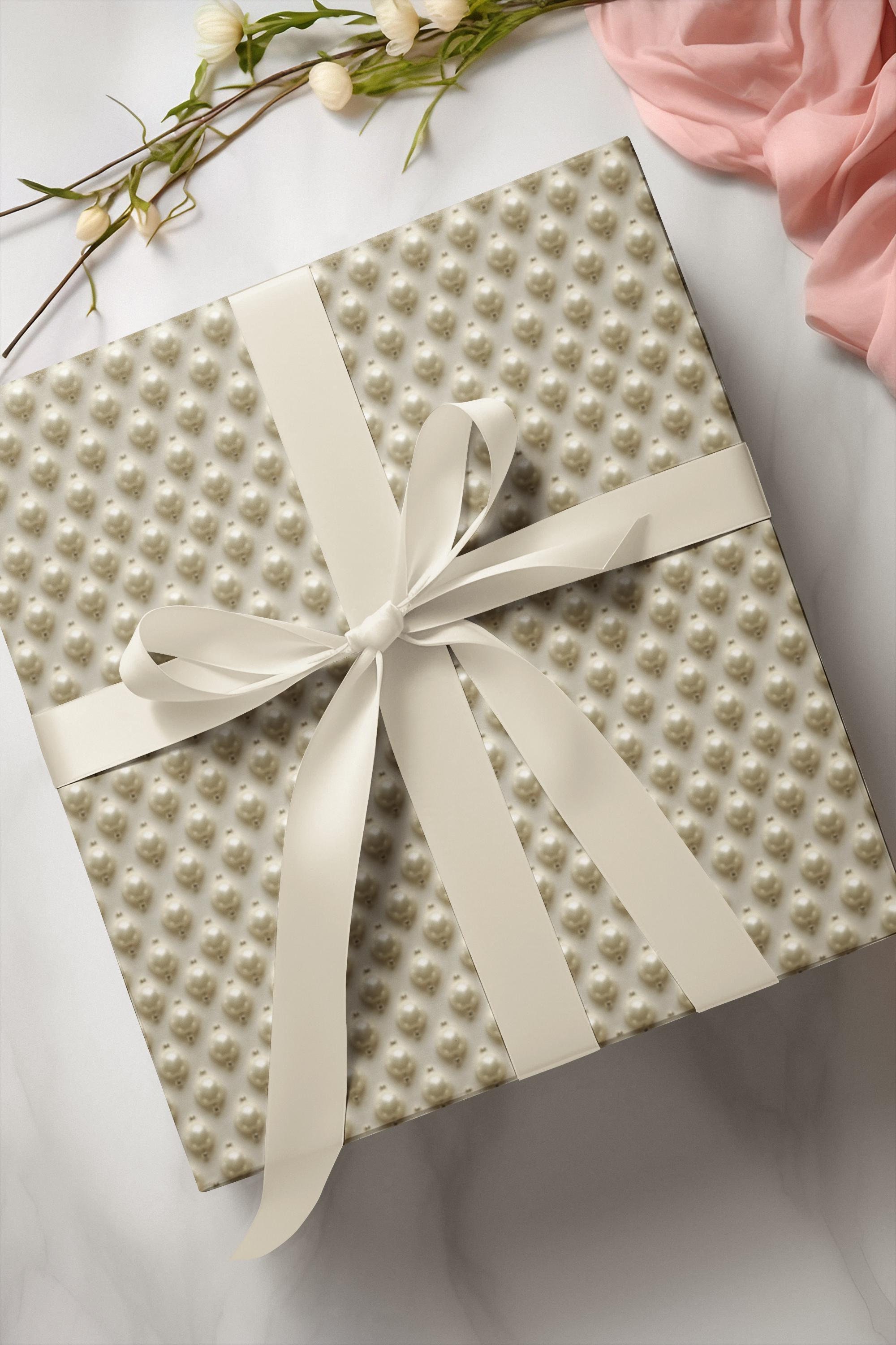 Pearl Gift Wrapping Paper in Creamy Beige Print, Gift Wrap for Wedding ...