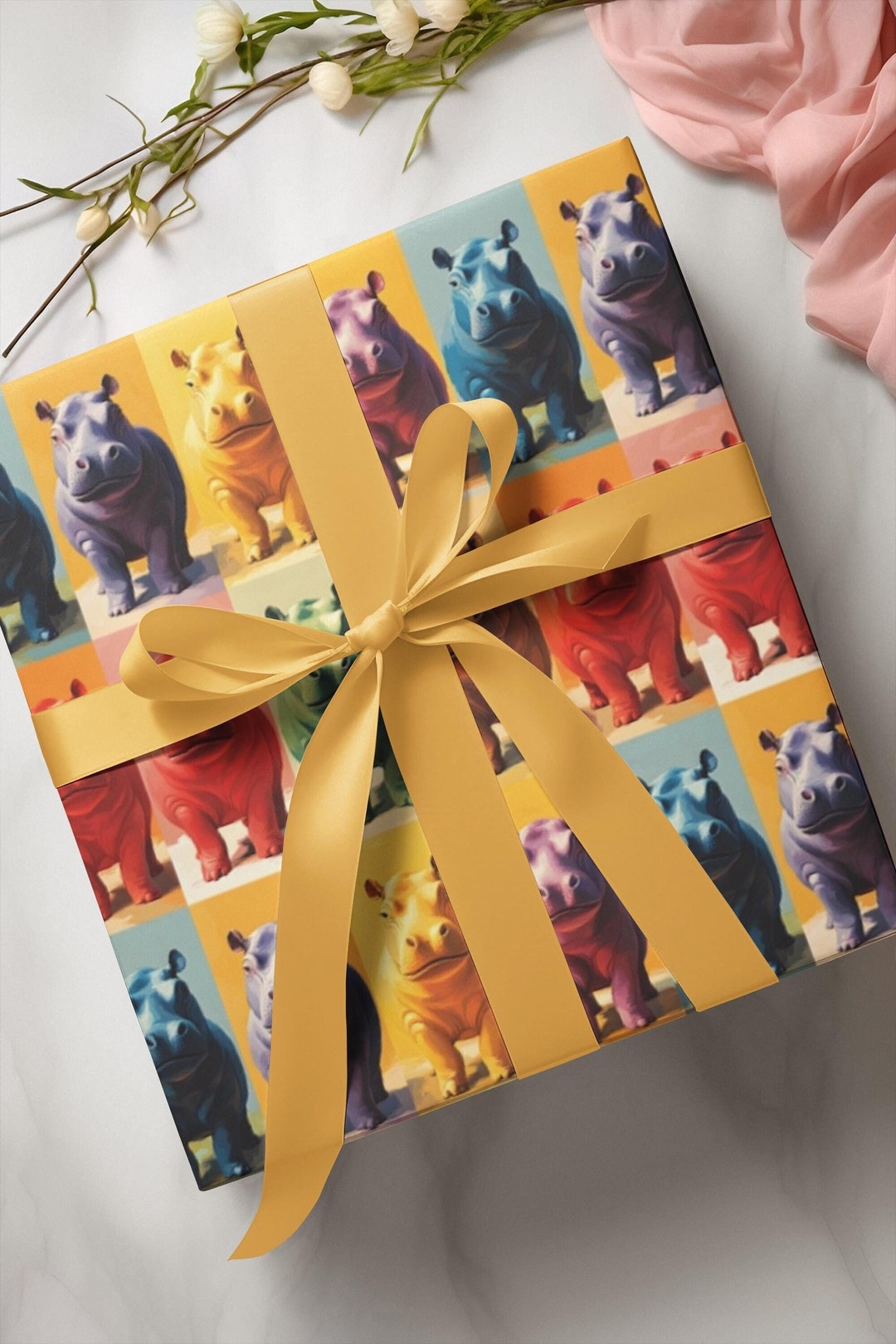 Hippo Gift Wrap Paper, Hippo Popart Wrapping Paper, Colorful Present ...