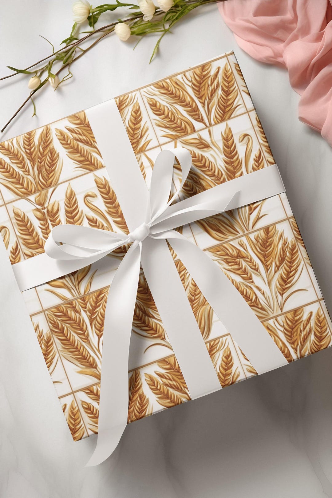 Beautiful Wrapping Paper, White & Gold Rye Pattern, Heavenly Wedding ...