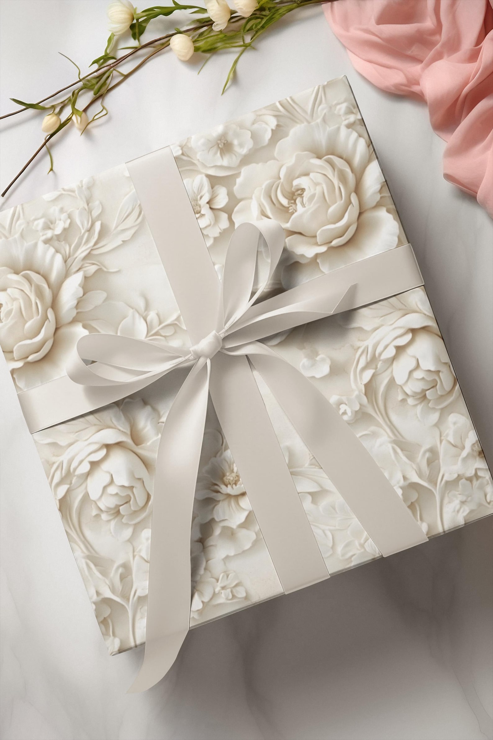 Floral Gift Wrap Paper: Beige Roses, Eco-friendly Bridal Packaging - Etsy