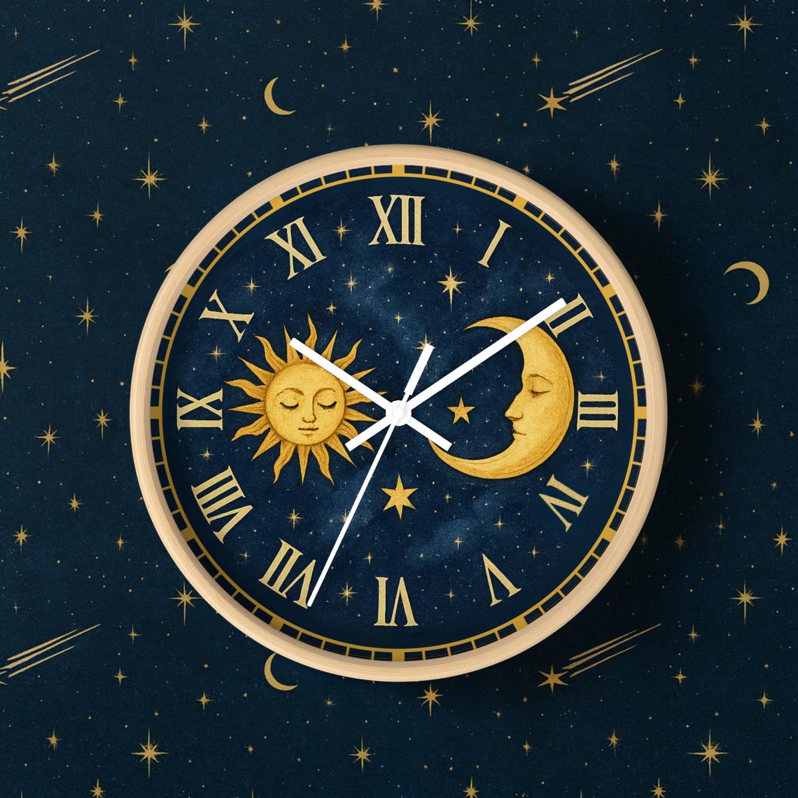 Celestial Wall Clock With Roman Numbers, Moon Sun & Stars - Etsy