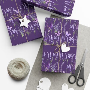 Purple Gift Wrapping Paper With Dainty Lavender Flowers, Feminine ...