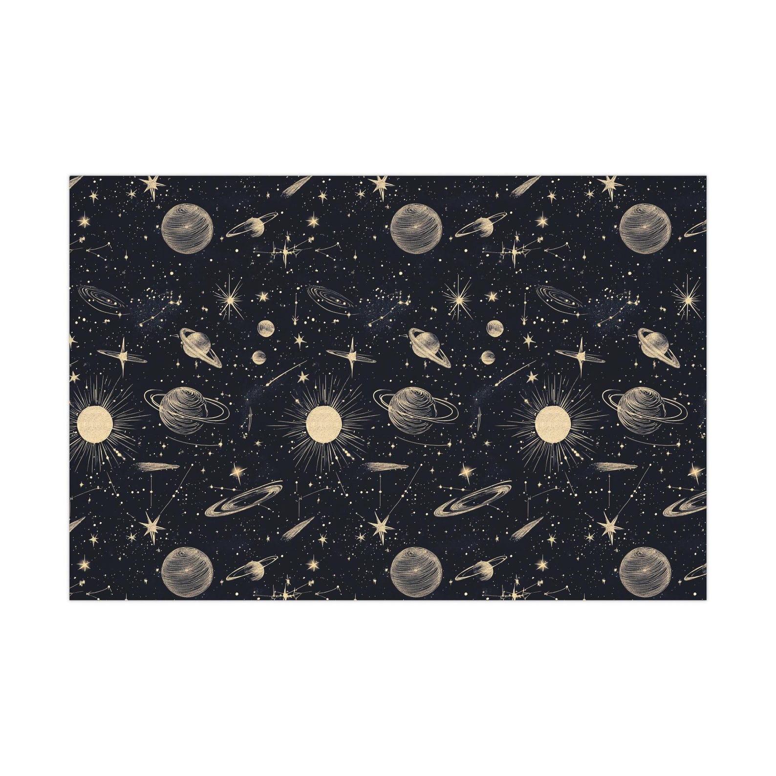Black Whimsical Celestial Gift Wrap Paper – Vintage Cosmic Stars ...