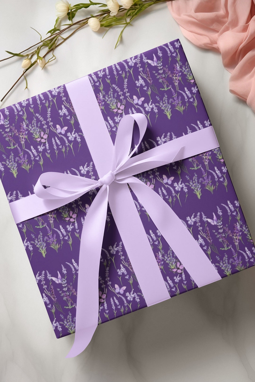 Purple Gift Wrapping Paper With Dainty Lavender Flowers, Feminine ...