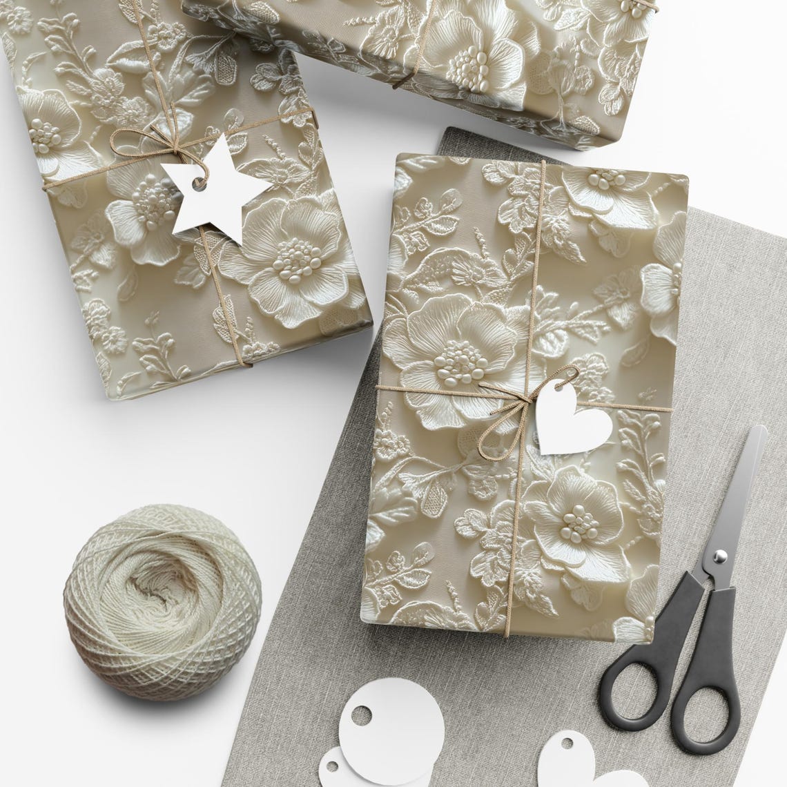 Vintage Creamy Beige Floral Gift Wrap Paper: Wedding, Birthday, Holiday ...