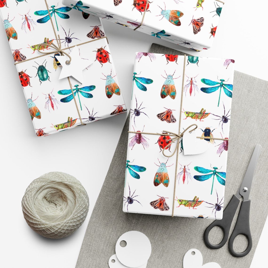 Insects Gift Wrapping Paper With Bugs - Dragonflies, Ladybugs, Bees ...