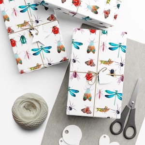 Insects Gift Wrapping Paper With Bugs - Dragonflies, Ladybugs, Bees ...