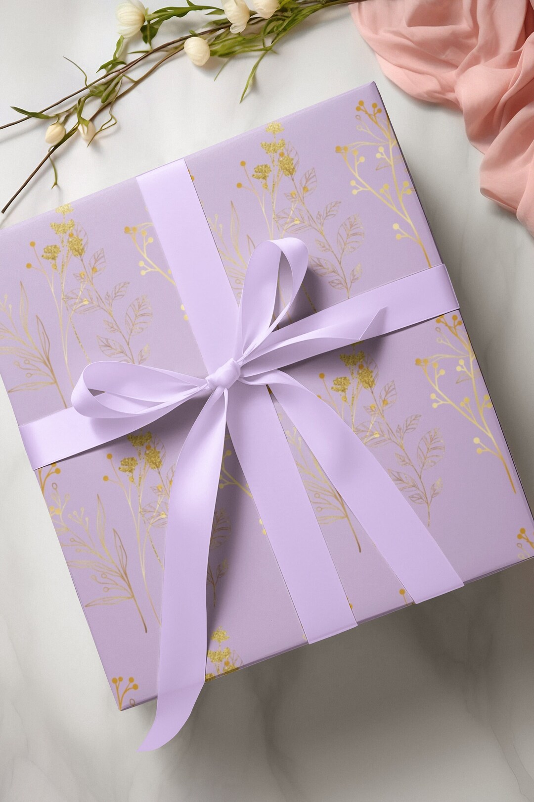 Dainty Floral Gift Wrapping Paper in Pastel Lavender Colour - Etsy