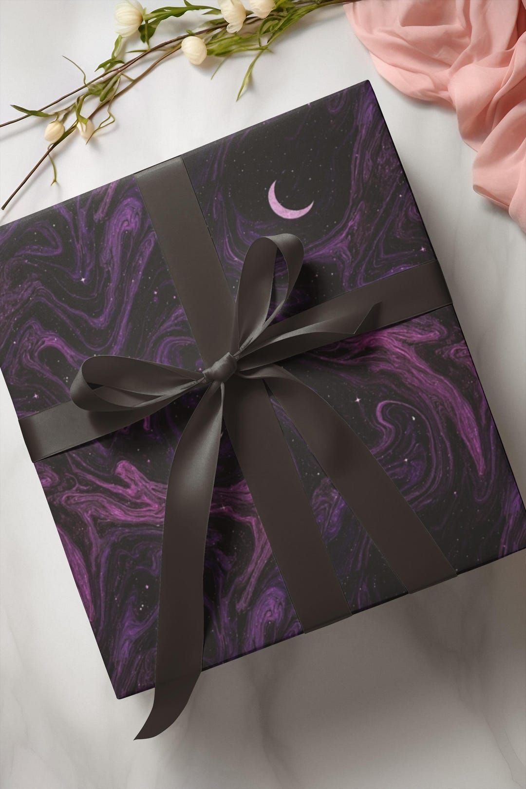 Cosmic Purple Gift Wrap Paper With Moons & Stars - Etsy