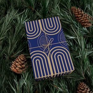 Art Deco Royal Blue Gift Wrapping Paper, Elegant Present Wrap in Rolls ...