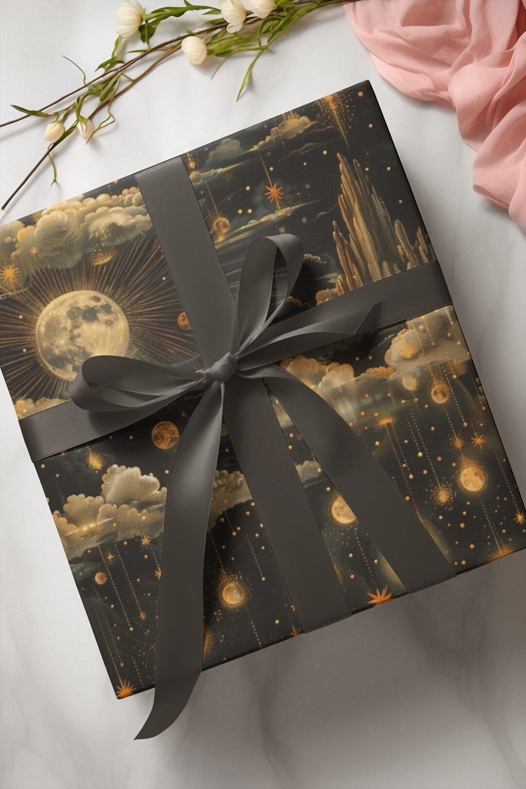 Celestial Fantasy Gift Wrapping Paper: Vintage Moon & Stars Design - Etsy