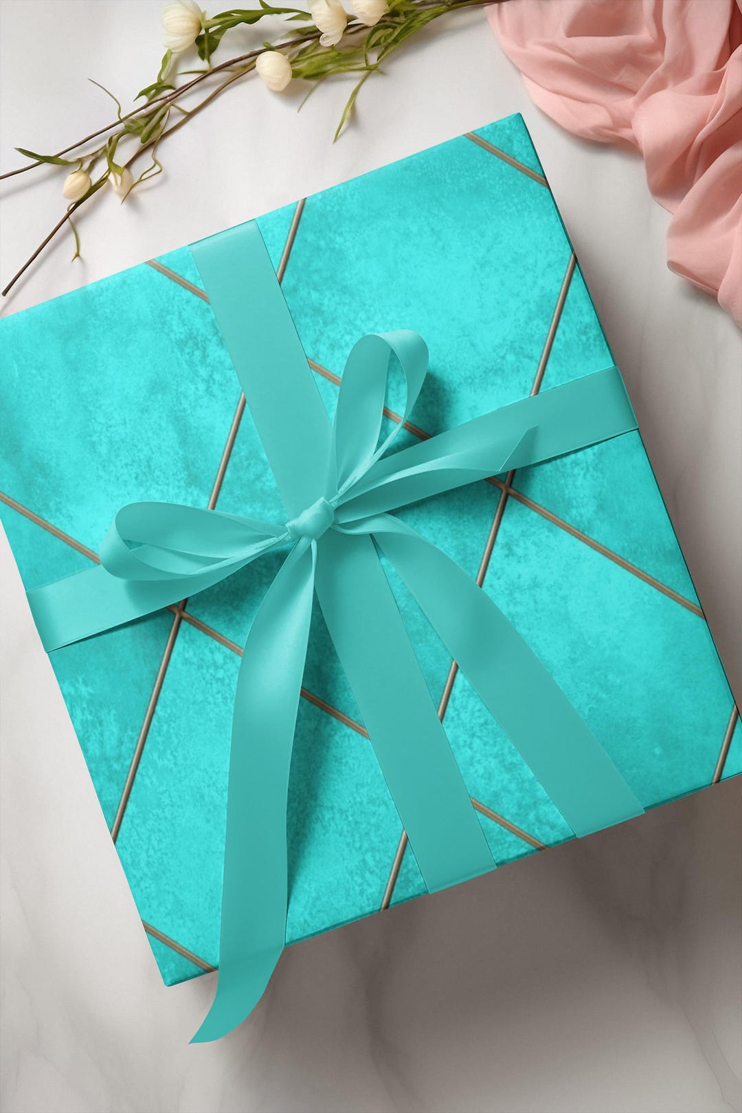 Wrapping Paper, Turquoise Art Deco Pattern, Aquamarine Coloured Present ...
