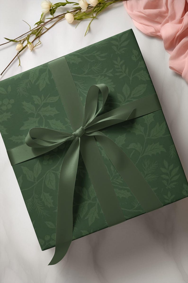 Elegant Botanical Gift Wrapping Paper - Monochrome Green - Etsy