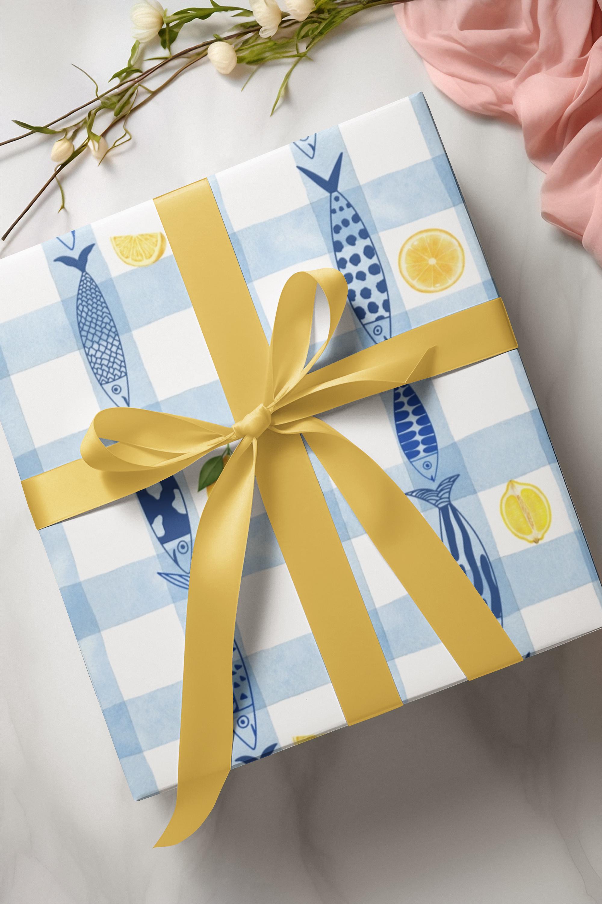 Sardines & Lemons Wrapping Paper: Mediterranean Coastal Theme - Etsy