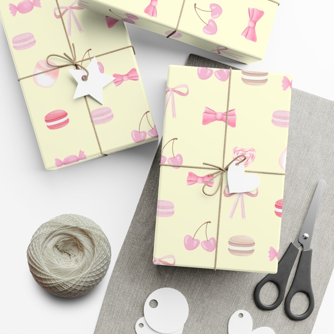 Coquette Gift Wrapping Paper in Pastel Cream With Pink Bows ...