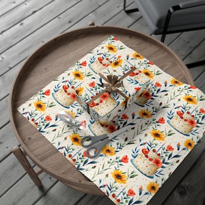 Floral Birthday Gift Wrapping Paper, Feminine Aesthetic Paper in Sheets ...