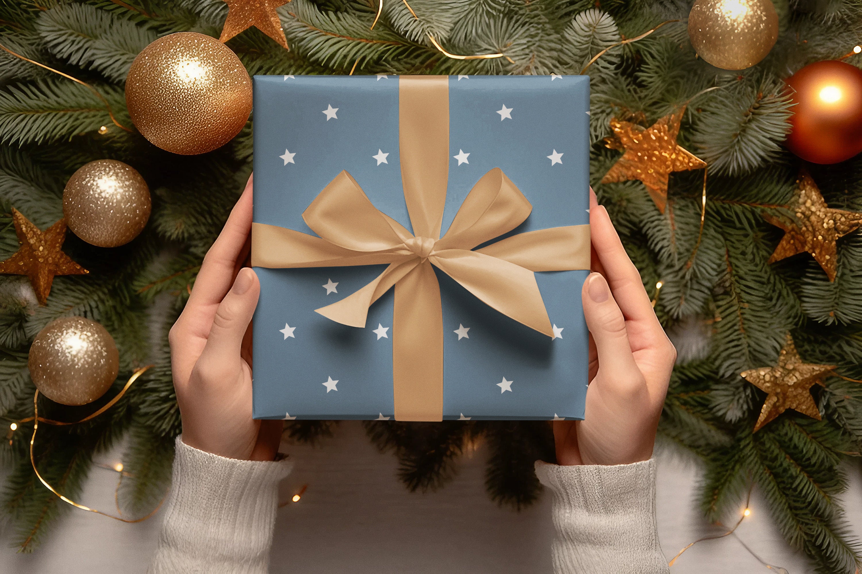 Pastel Blue Gift Wrapping Paper With Stars for Minimalistic Gifts ...