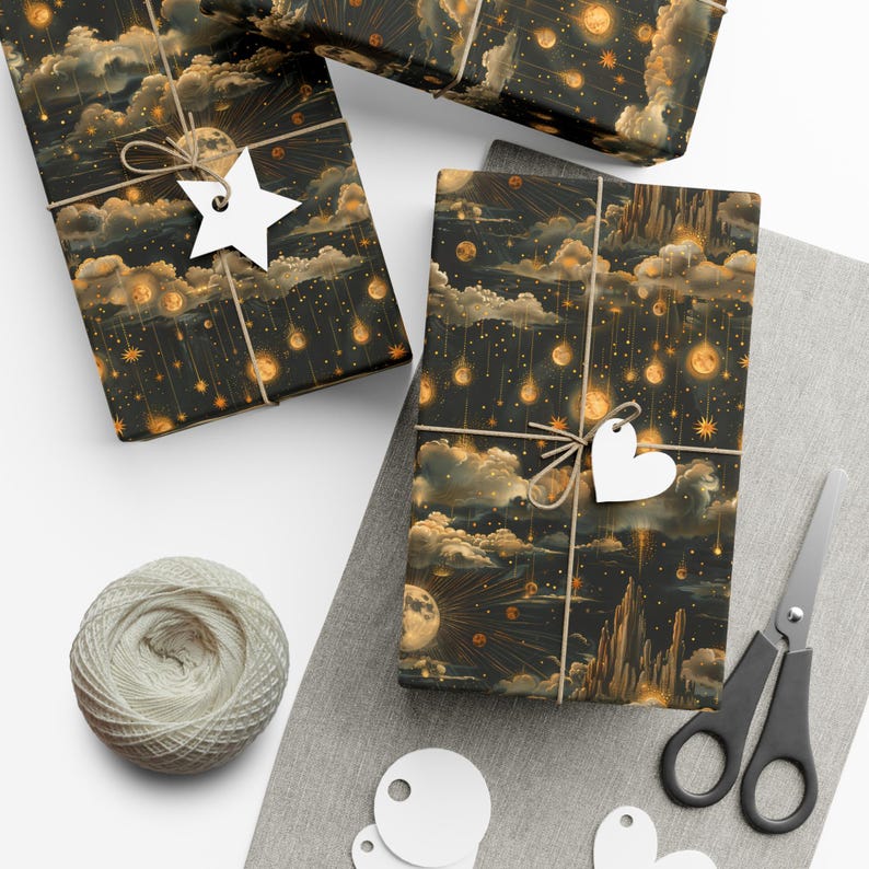Celestial Gift Wrapping Paper: Vintage Style Moon & Stars - Galaxy ...