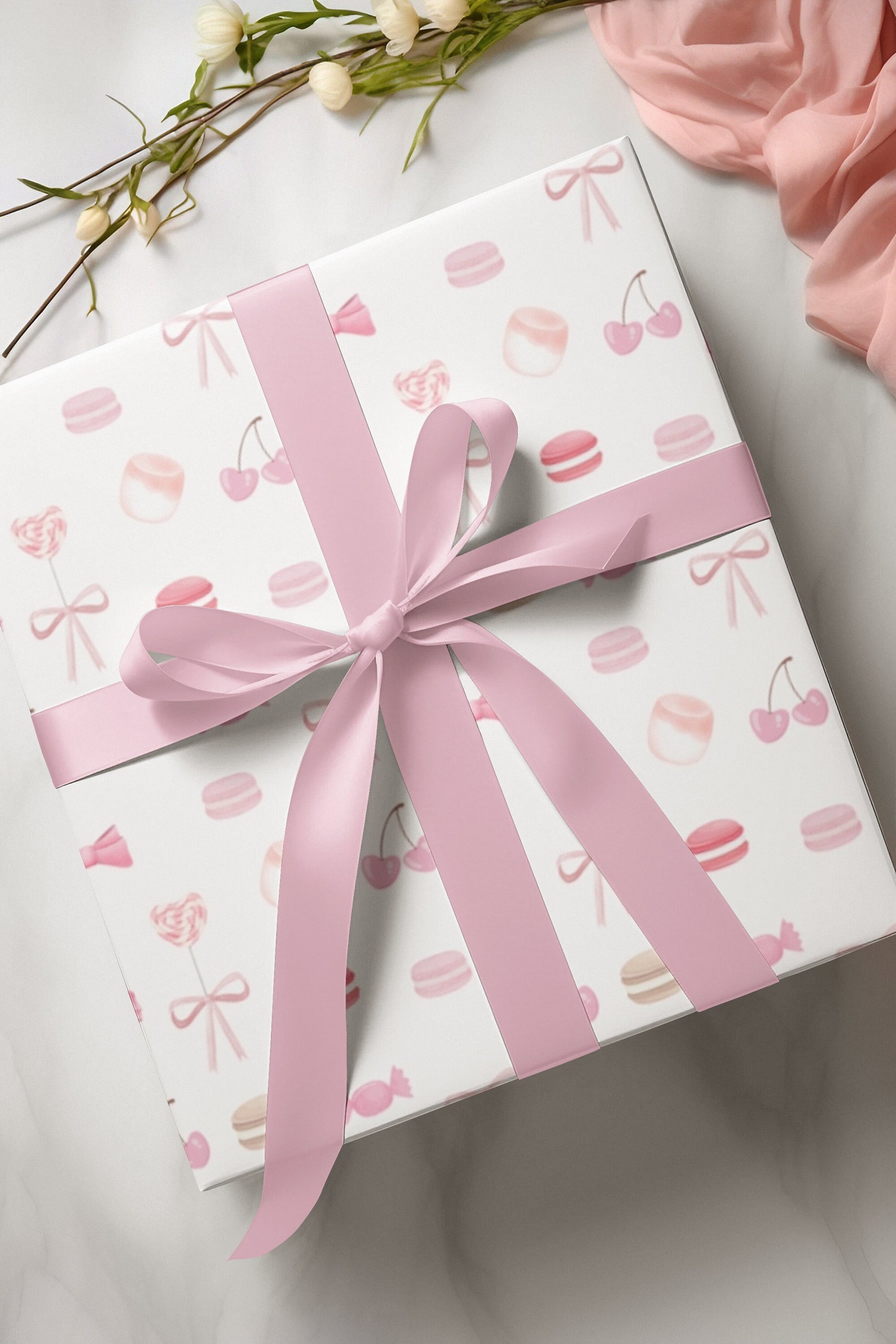 Birthday Gift Wrapping Paper for Girls, Adorable Gift Wrap With Bows ...