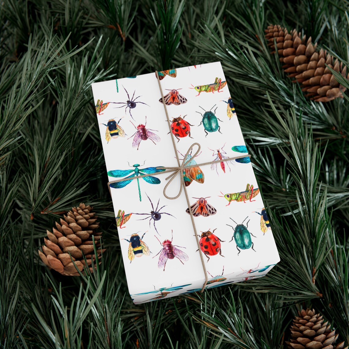 Insects Gift Wrapping Paper With Bugs - Dragonflies, Ladybugs, Bees ...
