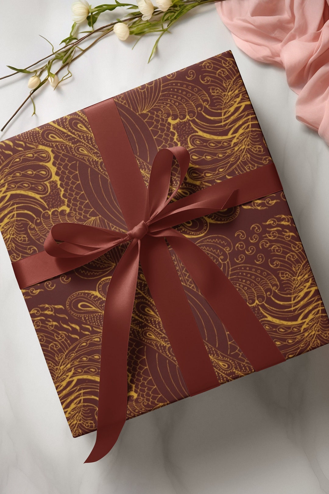 Elegant Burgundy Red Chocolate Gift Wrap - Aesthetic Unisex Paper - Etsy