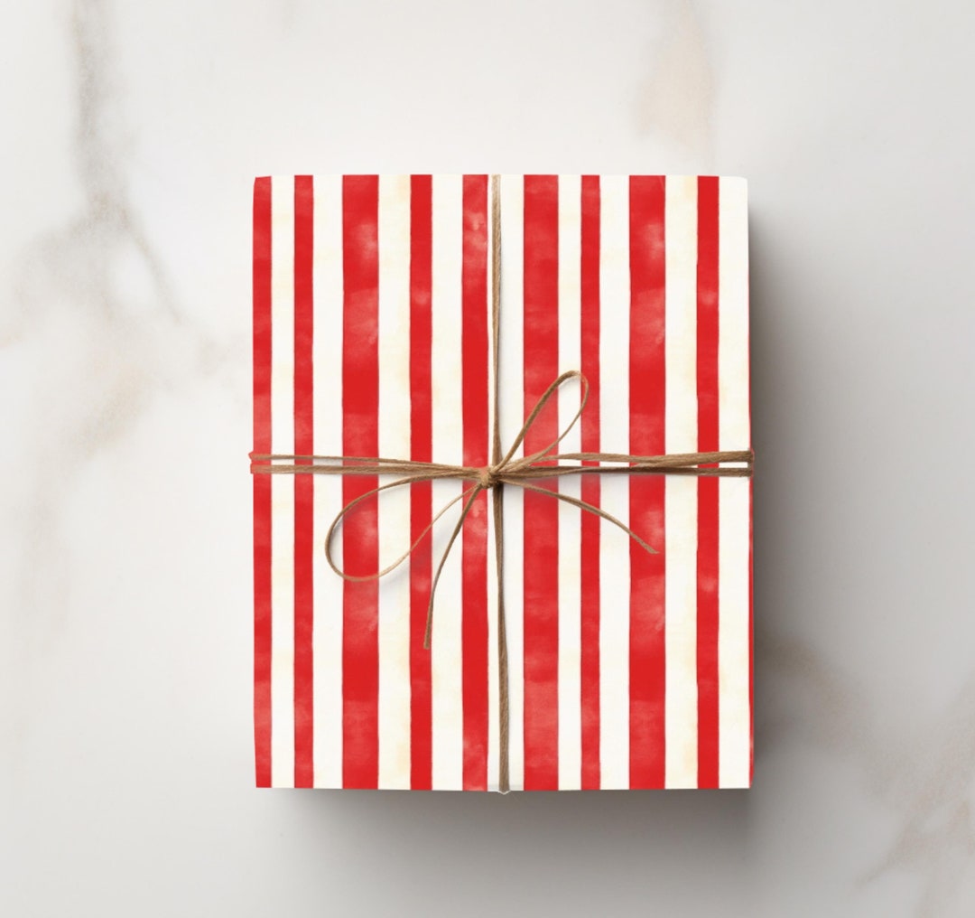 Red & White Striped Wrapping Paper, Vintage Festive Present Wrap for ...