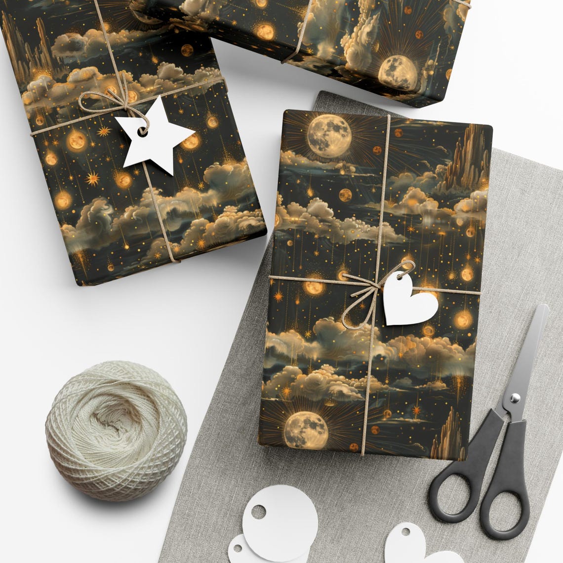 Celestial Gift Wrapping Paper: Vintage Style Moon & Stars - Galaxy ...