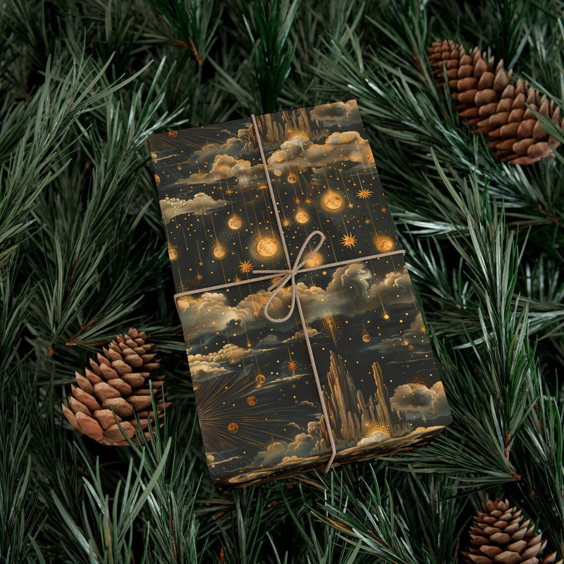 Celestial Gift Wrapping Paper: Vintage Style Moon & Stars - Galaxy ...