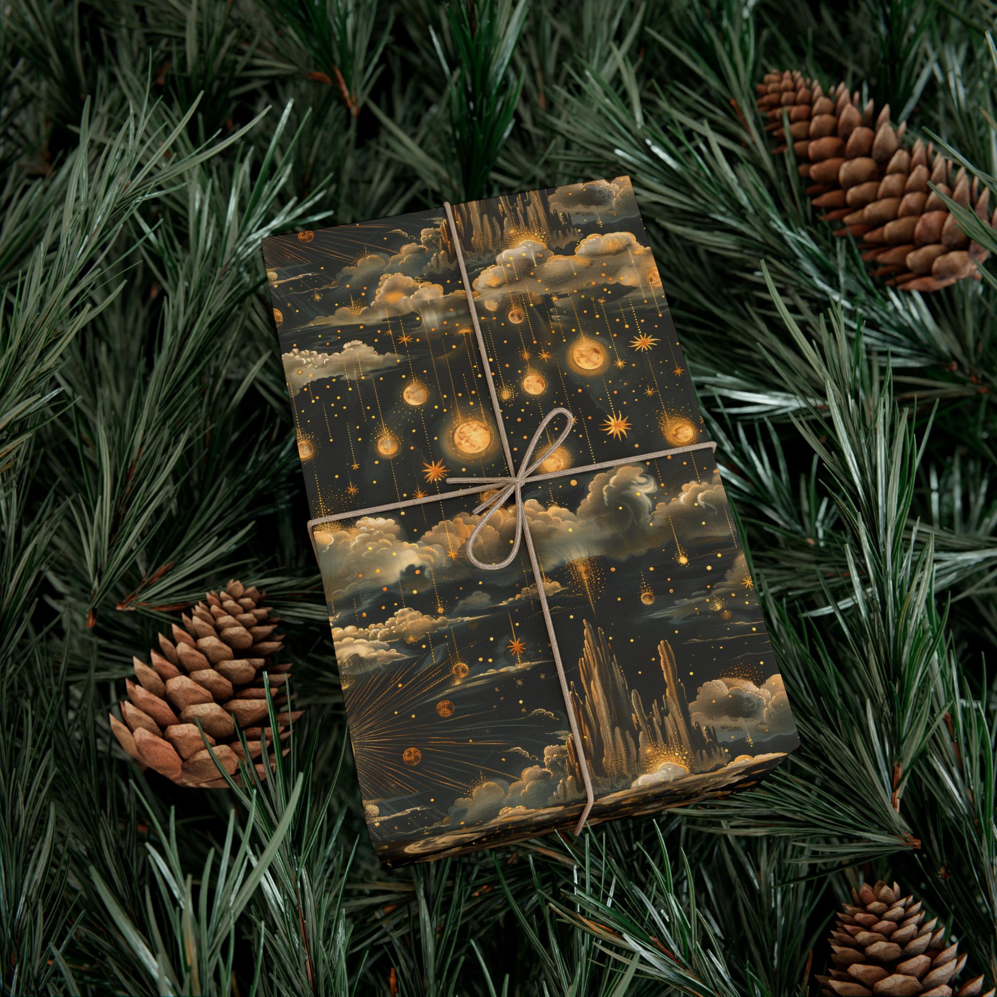 Celestial Gift Wrapping Paper: Vintage Style Moon & Stars - Galaxy ...